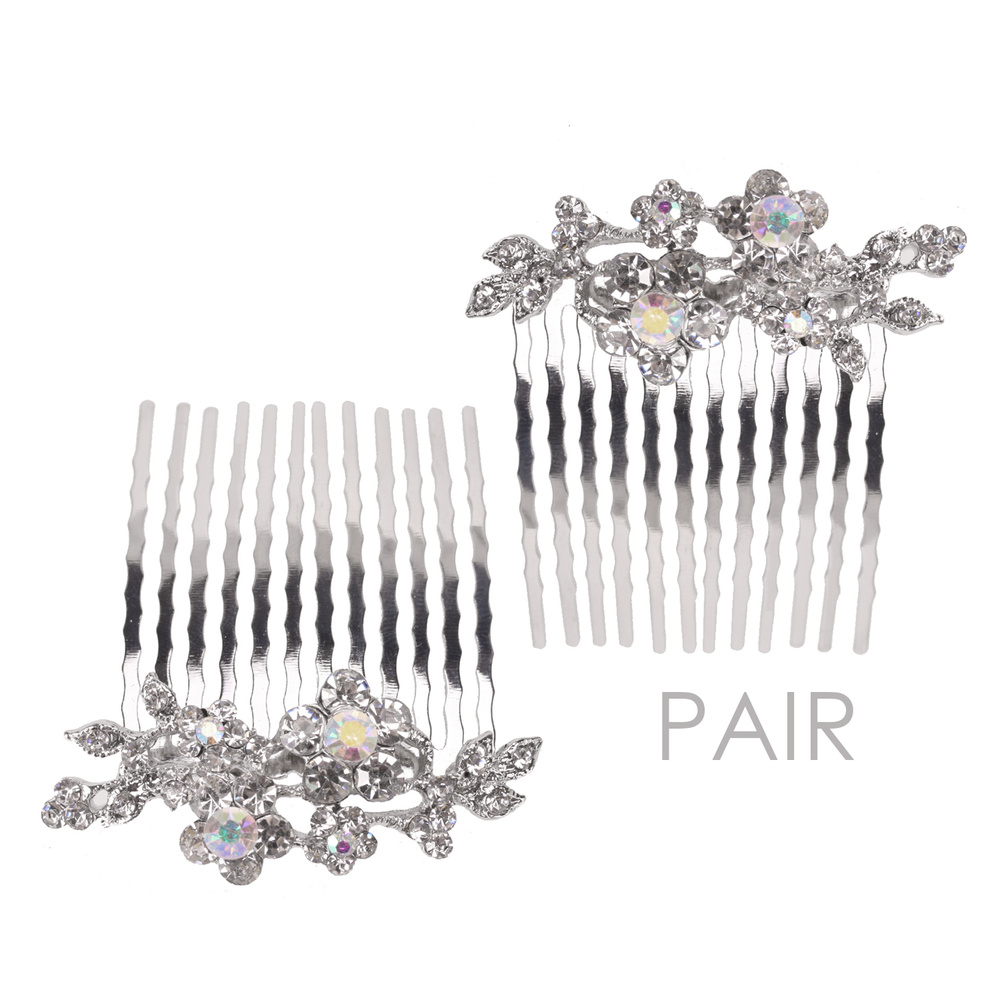 HCY8784 R BRIDAL RHINESTONE PAVE HAIR COMB - Comb & Pins