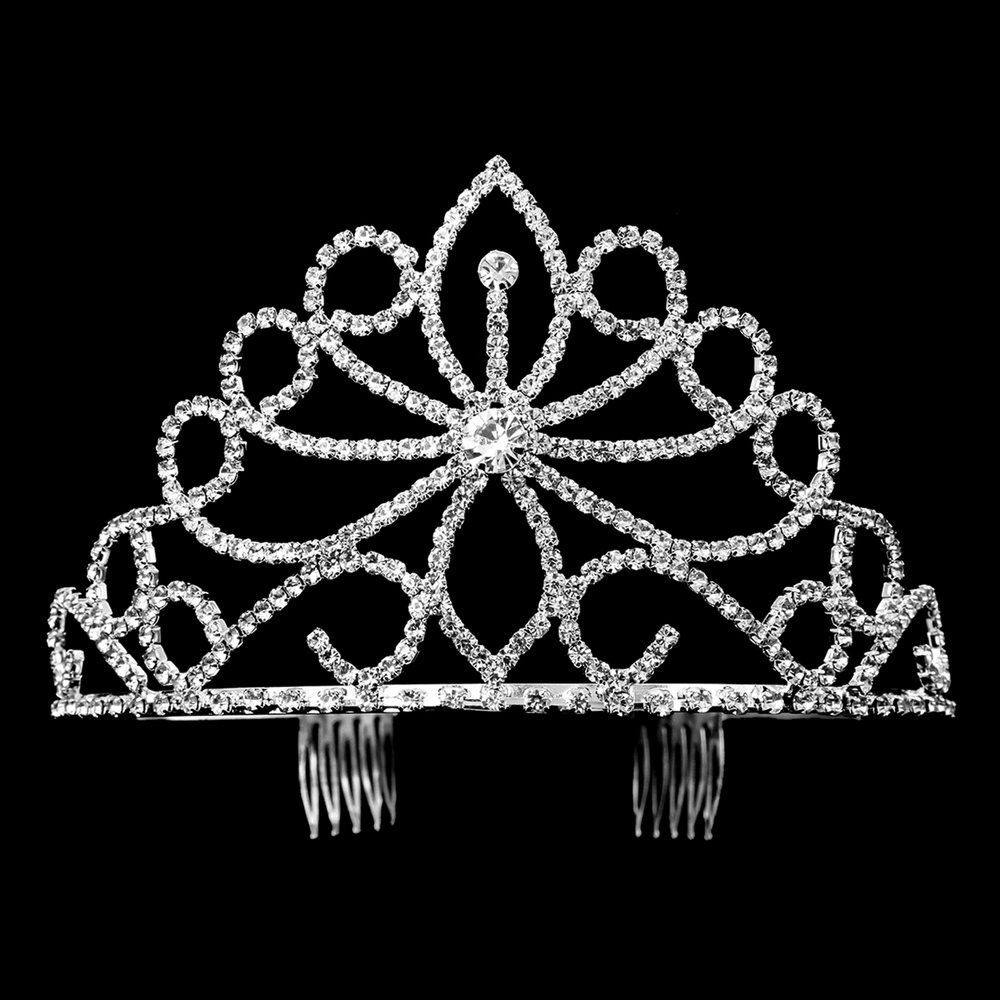 HHTH2454 S POINTED CURVED RHINESTONE TIARA - Tiara & Crown