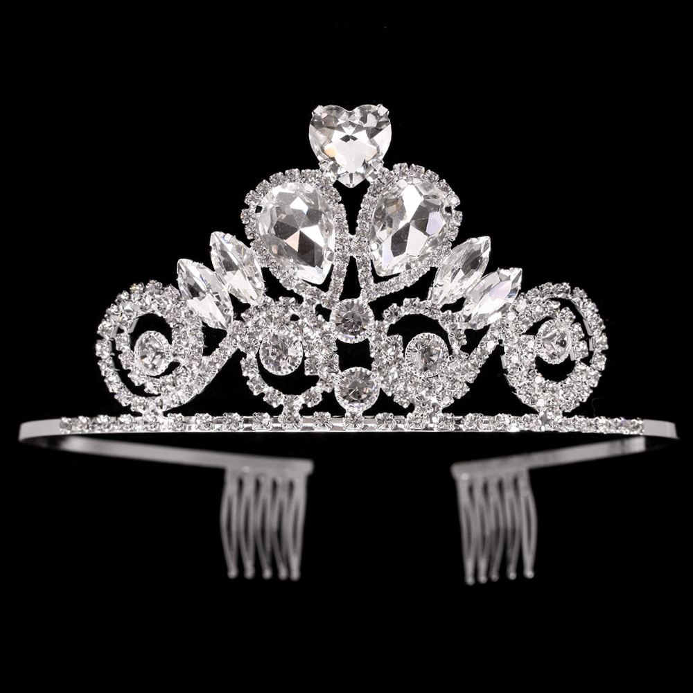 HTY8747 S LARGE STONE RHINESTONE TIARA - Tiara & Crown