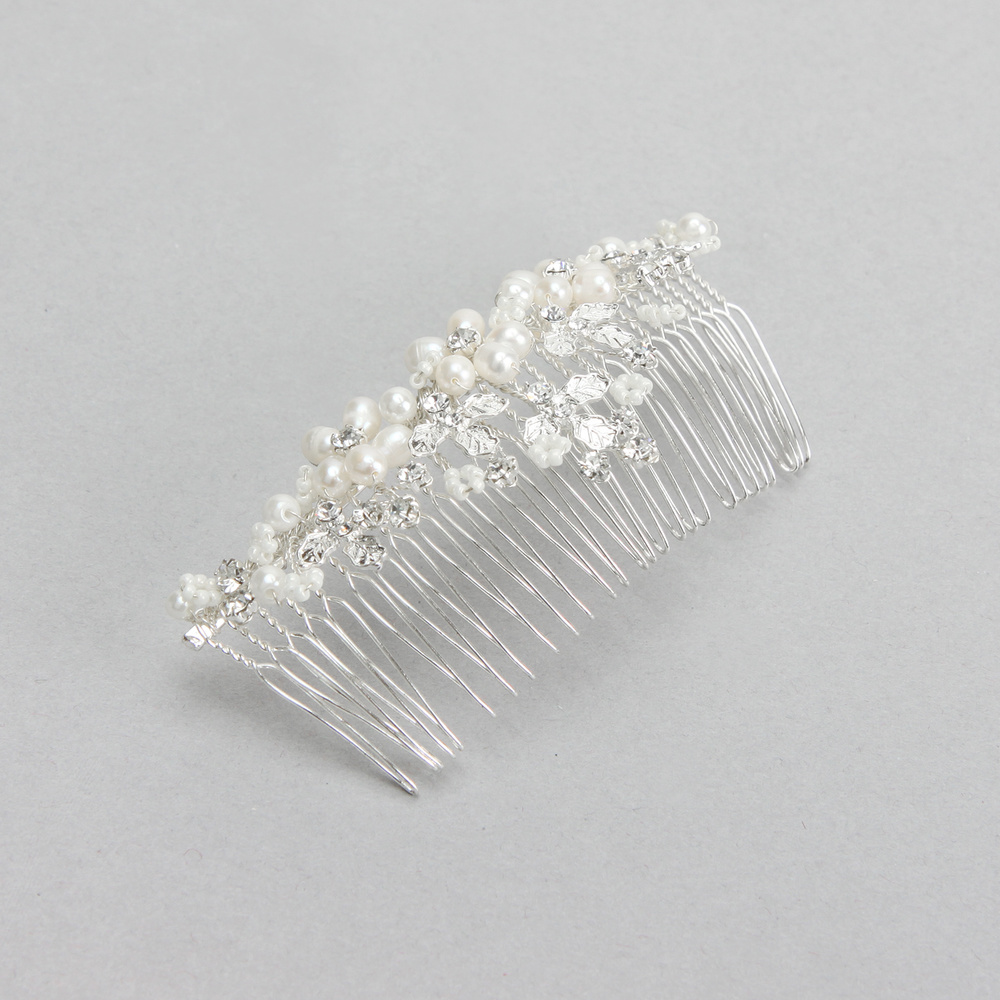 W1003S BRIDAL RHINESTONE AND PEARL HAIR COMB - Comb & Pins