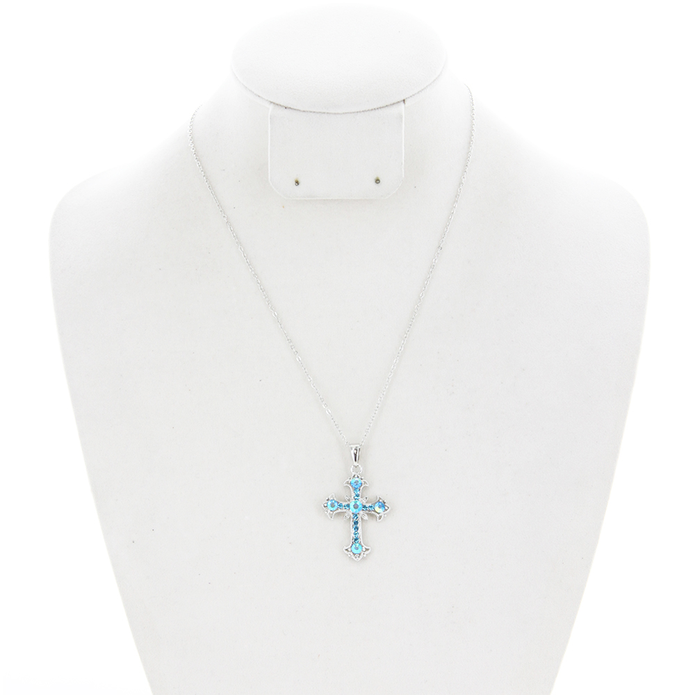 N5117 AQS Religious Small Stone Cross Pendant Necklace