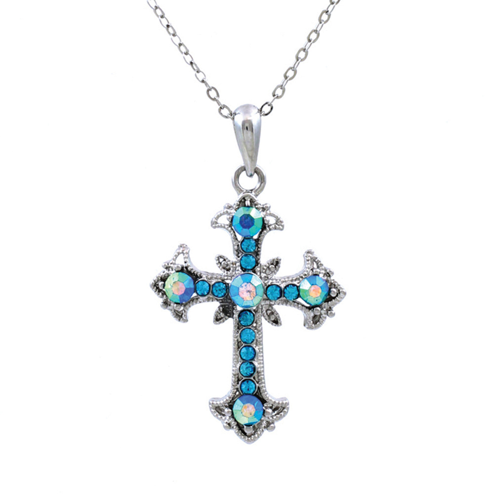 N5117 AQS Religious Small Stone Cross Pendant Necklace