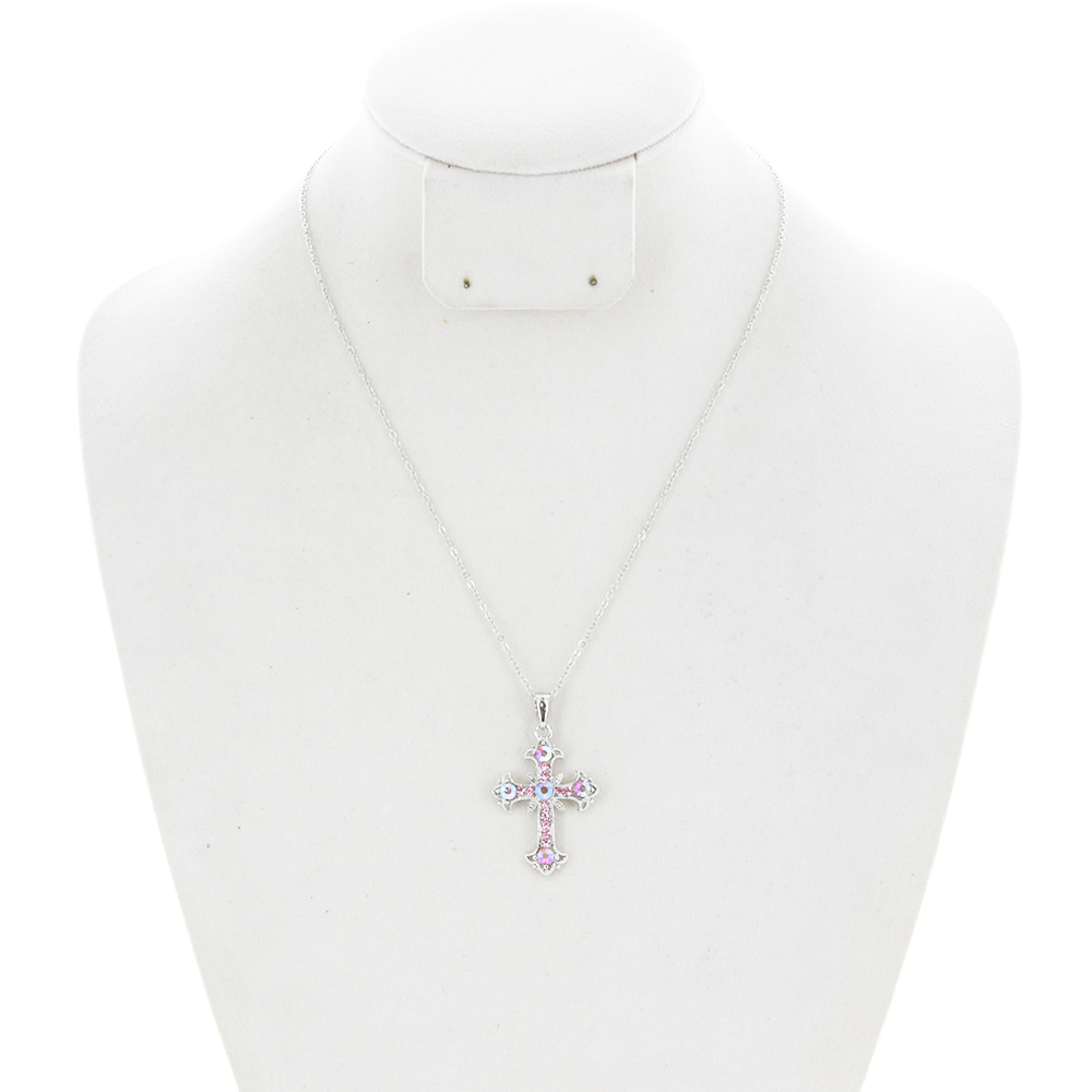 N5117 LROS Religious Small Stone Cross Pendant Necklace