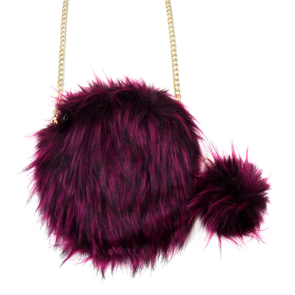 A1361 PP FURRY FUR BALL PURSE - Fashion Bags