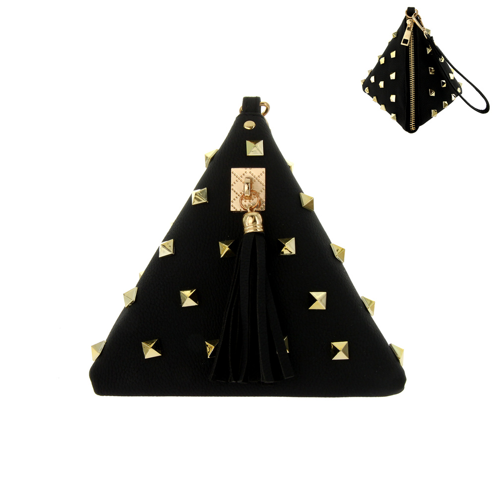 A1489 BK LEATHER PYRAMID STUDDED BAG - Fashion Bags