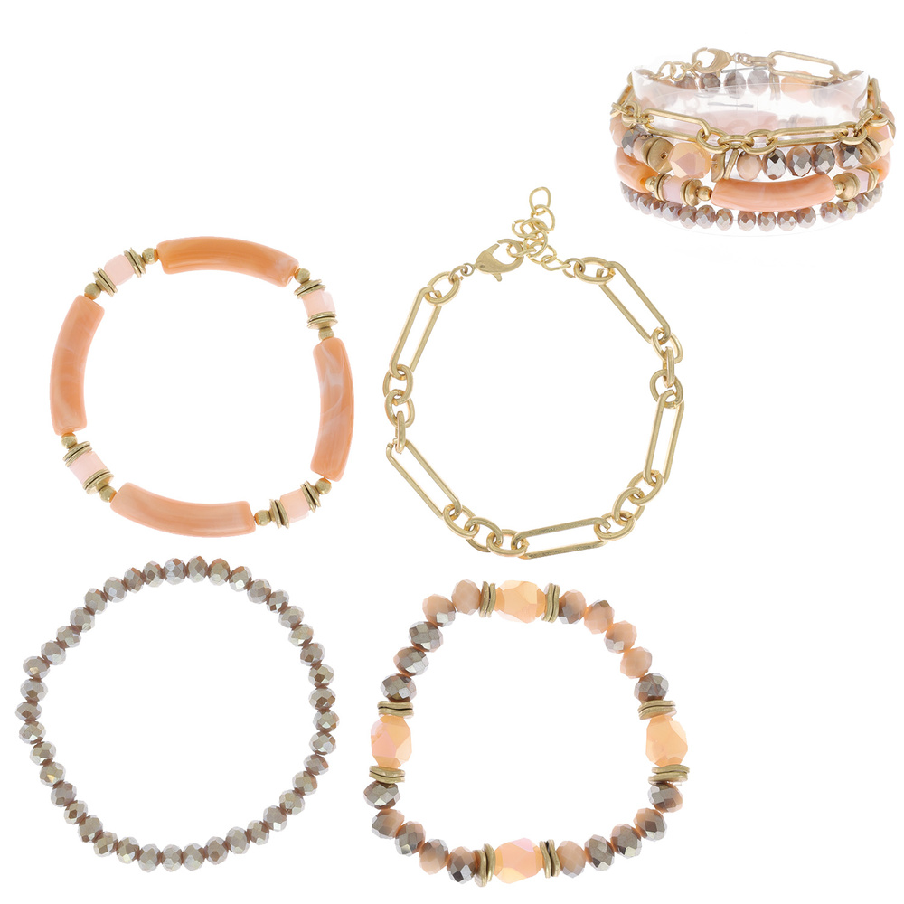 B10060 PE 4-PIECE ASSORTED BAMBOO TUBE CHAIN BEADED STACKABLE BRACELET ...