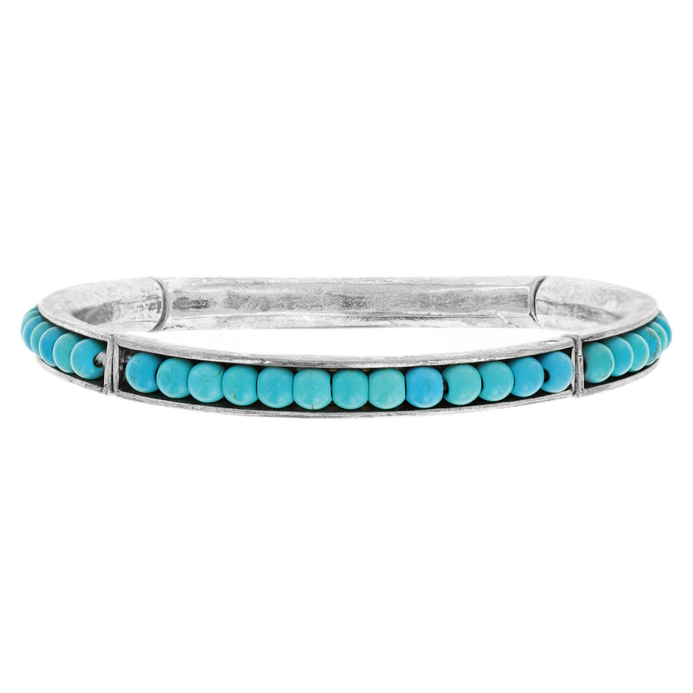 B6267 SBTQS WESTERN TURQUOISE SYNTHETIC STONE BEAD STRETCH BRACELET ...