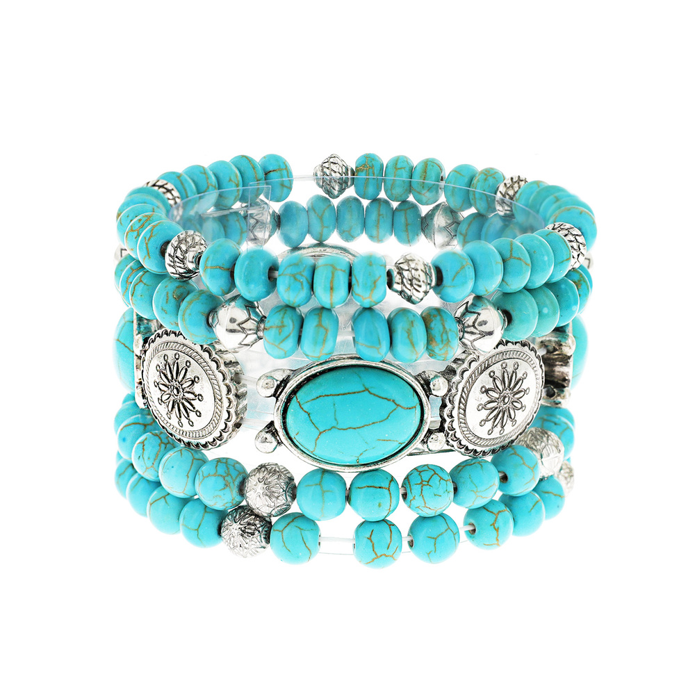 B8892 BKMT 5 PIECE WESTERN TURQUOISE BEADED CONCHO STRETCH LAYERING ...