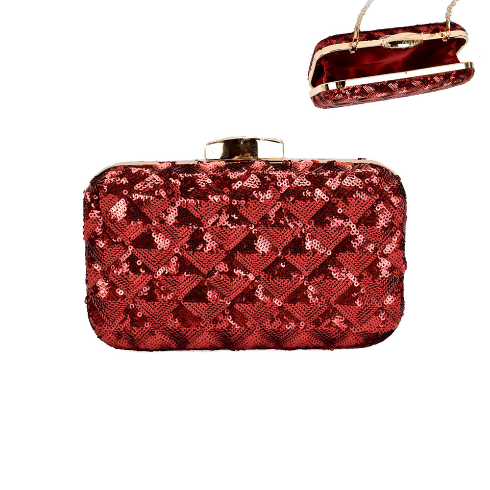 BAG10610 RD SEQUIN DIAMOND SHAPE EVENING BAG - Purses