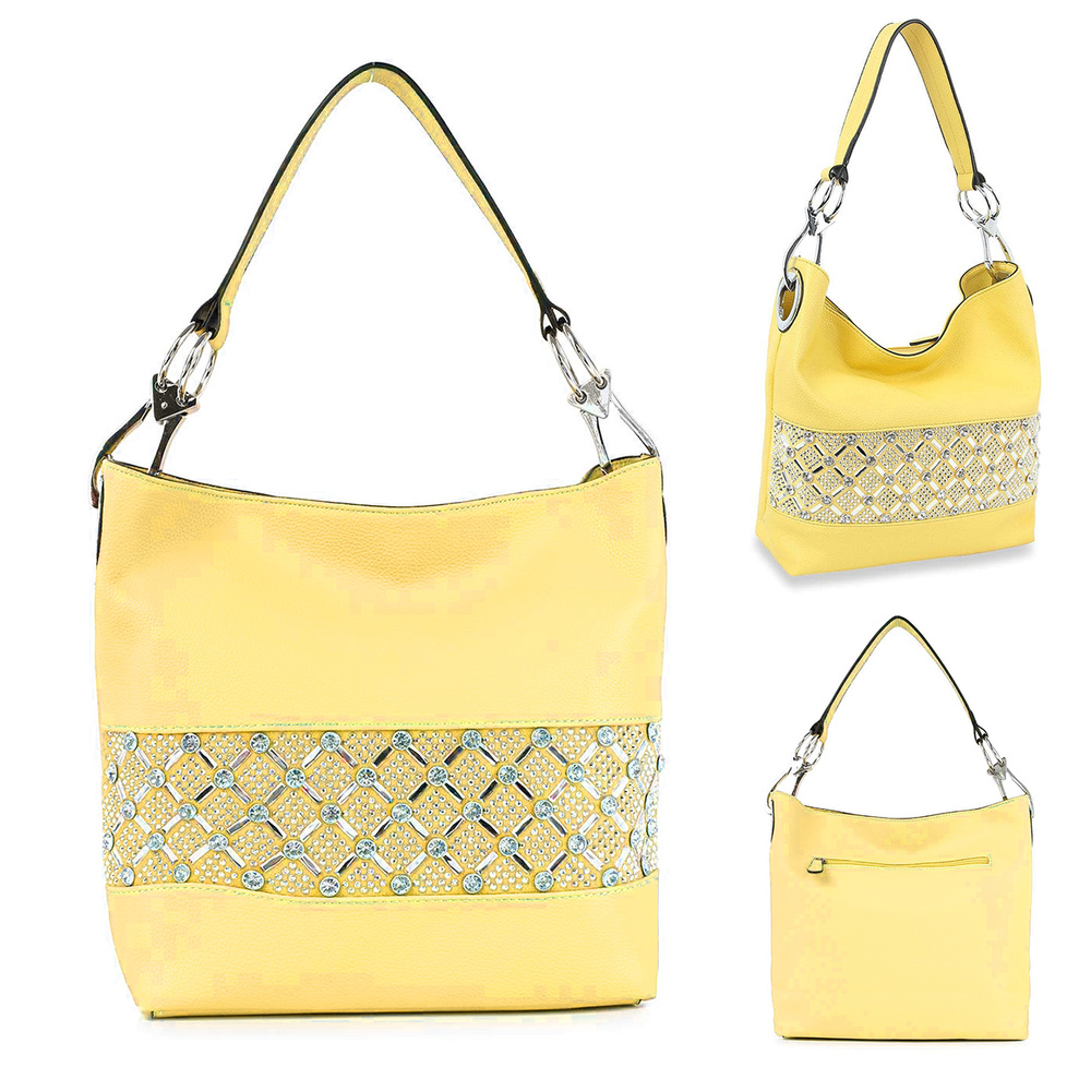 BAG14664 YL RHINESTONE ACCENT BANDED FAUX LEATHER SHOULDER BAG ...