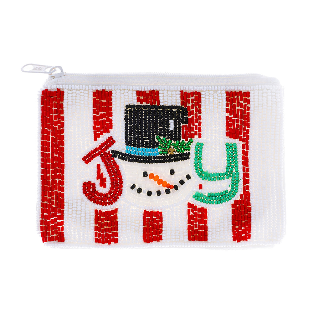 BAG9874 WT SNOWMAN JOY SEED BEAD HANDMADE CHRISTMAS BEADED COIN PURSE ...