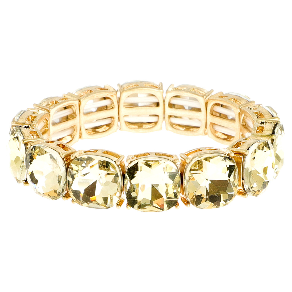 BL068 WGNV ROUNDED SQUARE GEM STONE STRETCH BRACELET - Dressy / Stone