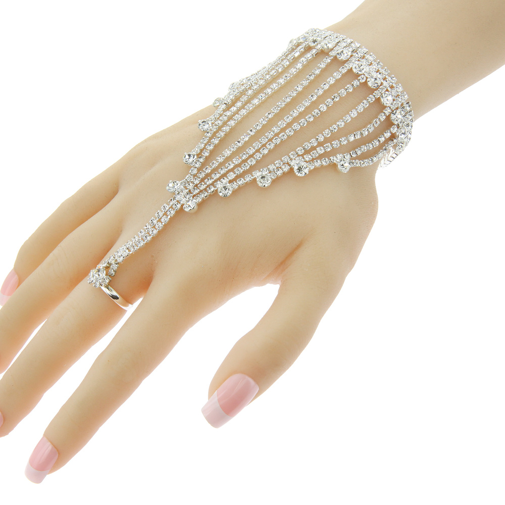 BRH2226 S DETAILED CHAIN RHINESTONE RING BR - Hand Chains