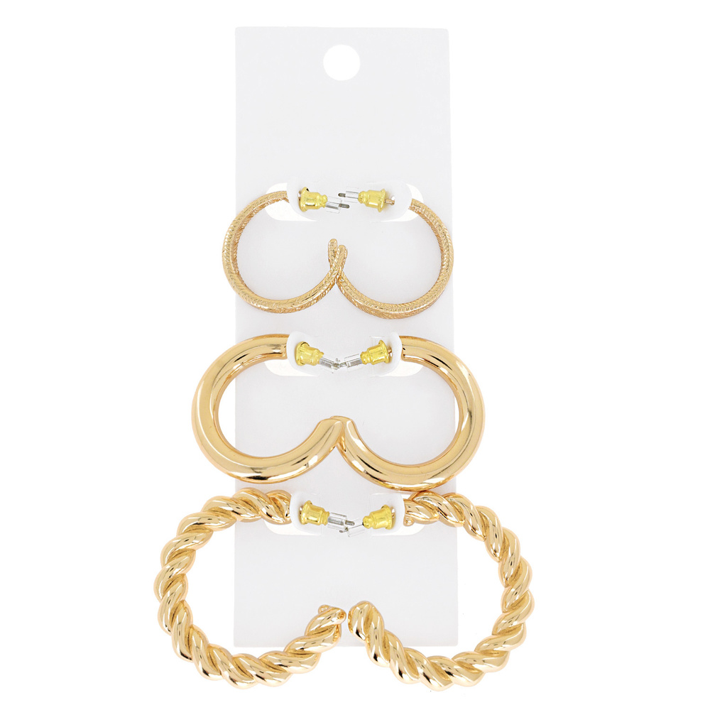 E11334 GD 3-PAIR ASSORTED VINTAGE STYLE ROPE OPEN HOOP EARRING SET