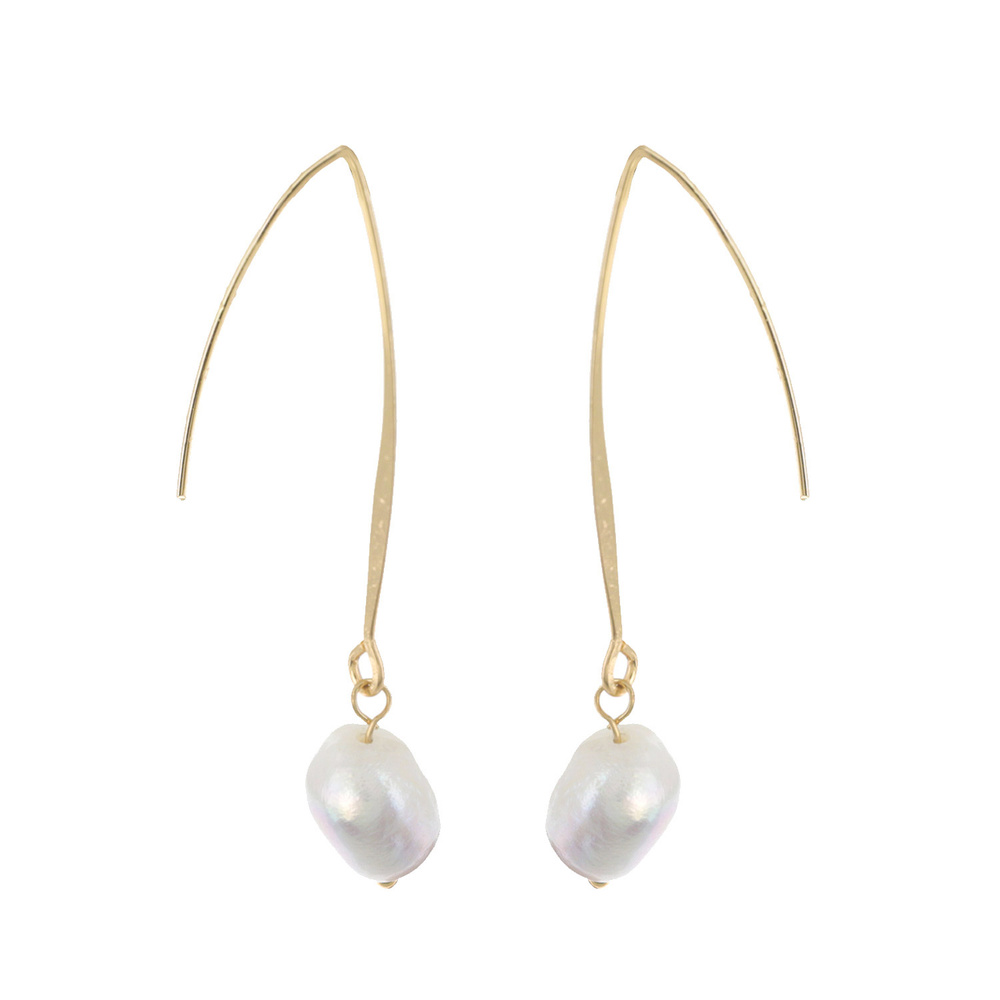 E11337 GD FAUX PEARL THREADED DROP EARRINGS - Fashion