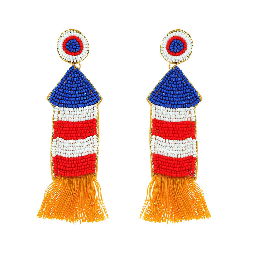 E11465 RBW 2-TIER SEED BEAD PATRIOTIC FIREWORK BEADED EMBROIDERY LONG ...