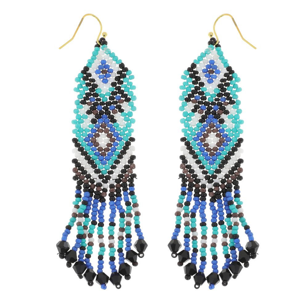 E11542 BLMT NATIVE AMERICAN MULTICOLOR DIAMOND DESIGN BEADED LONG DROP ...