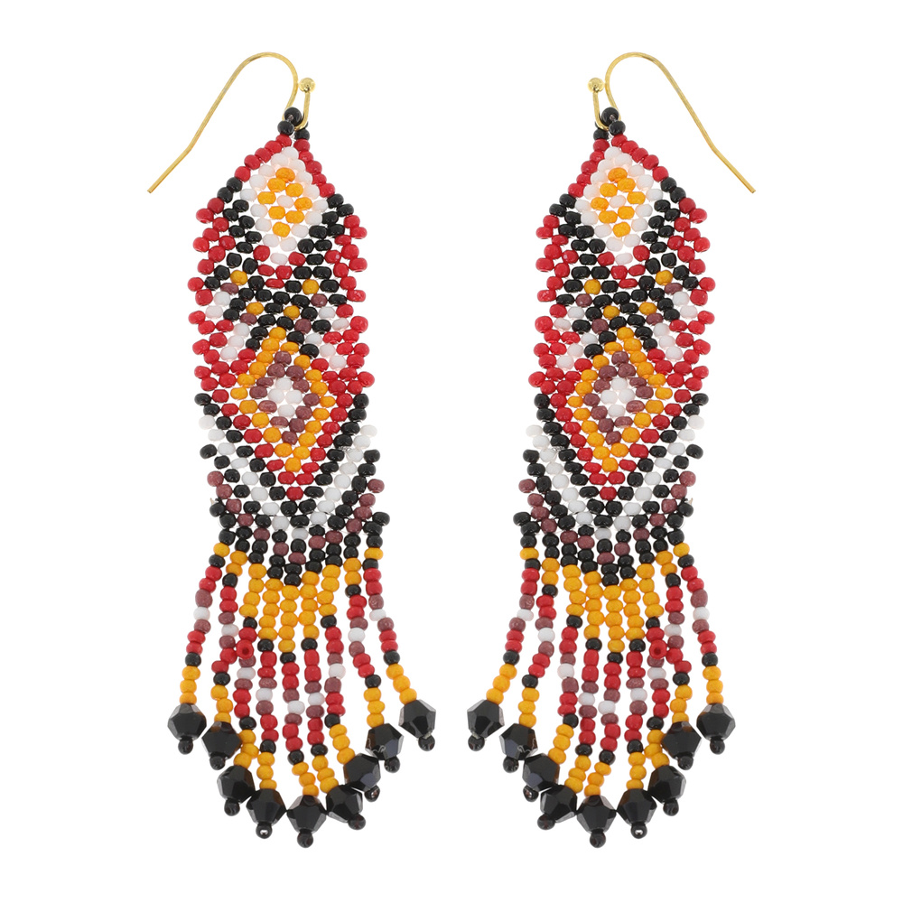 E11542 RDMT NATIVE AMERICAN MULTICOLOR DIAMOND DESIGN BEADED LONG DROP ...