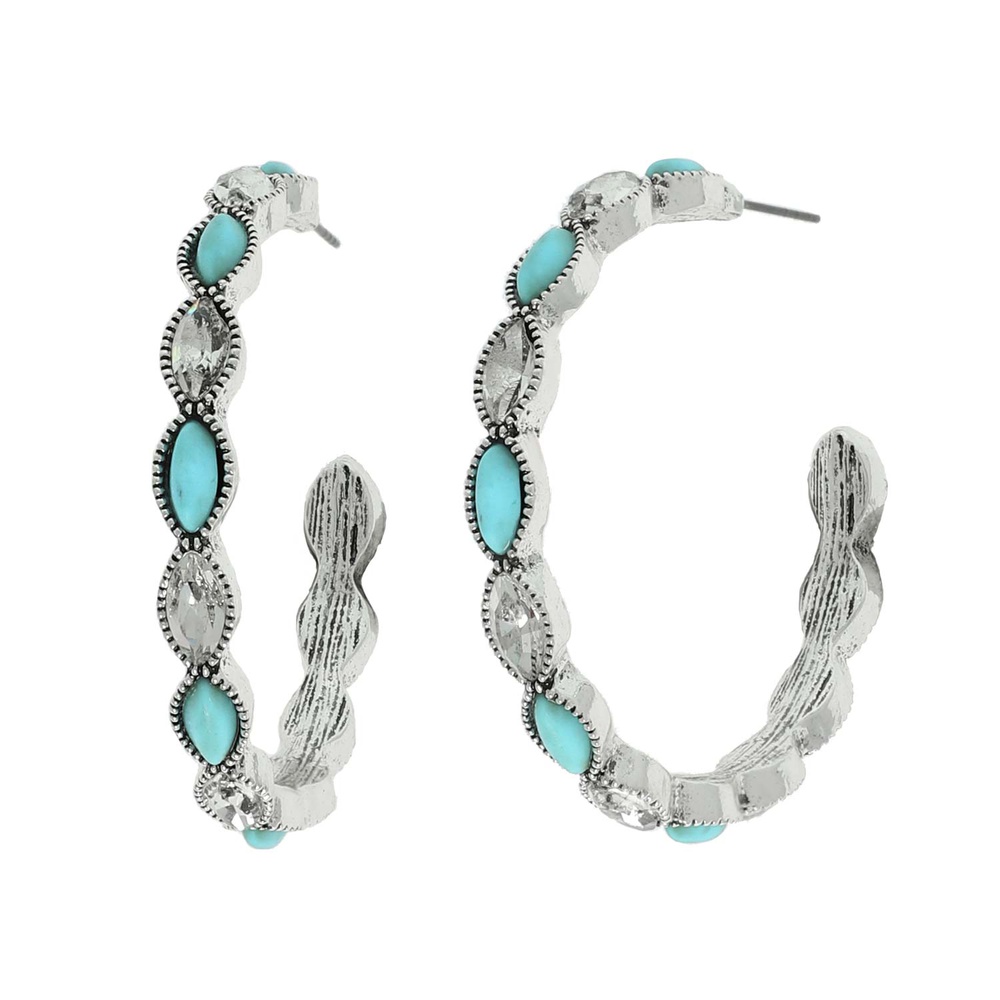E14168 SBTQCR WESTERN TURQUOISE GEMSTONE OPEN HOOP EARRINGS