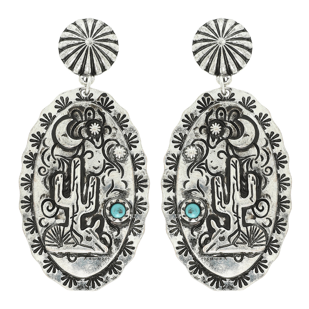 E14808 SBTQ WESTERN HAMMERED TQ DANGLE EARRING - Fashion