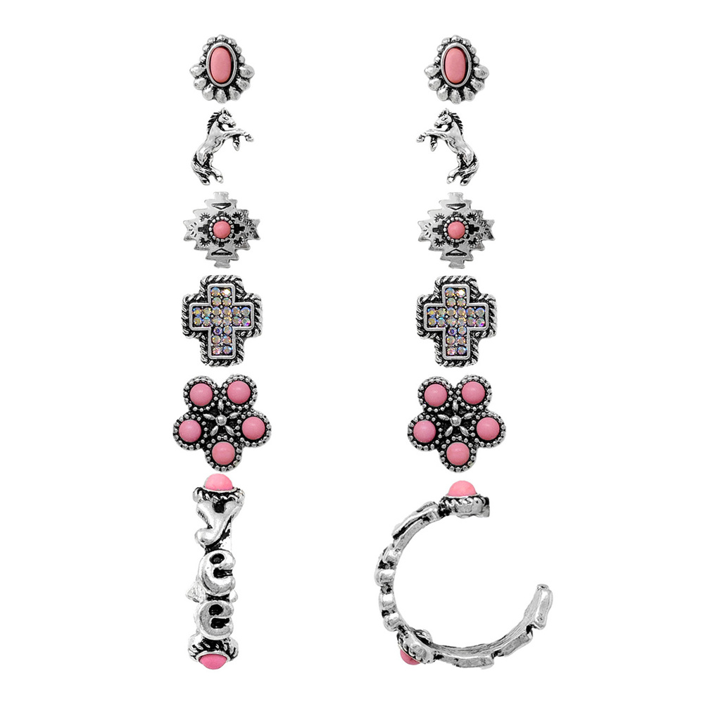 E16381 SBPK 6-PAIR WESTERN THEME ASSORTED EARRING SET - Fashion