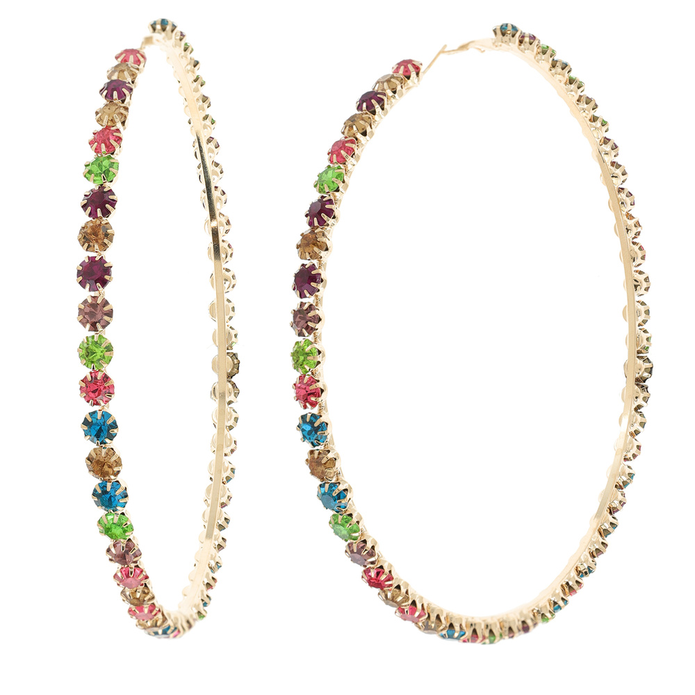 E6607 GDLMT CRYSTAL RHINESTONES LARGE CIRCLE HOOP EARRINGS