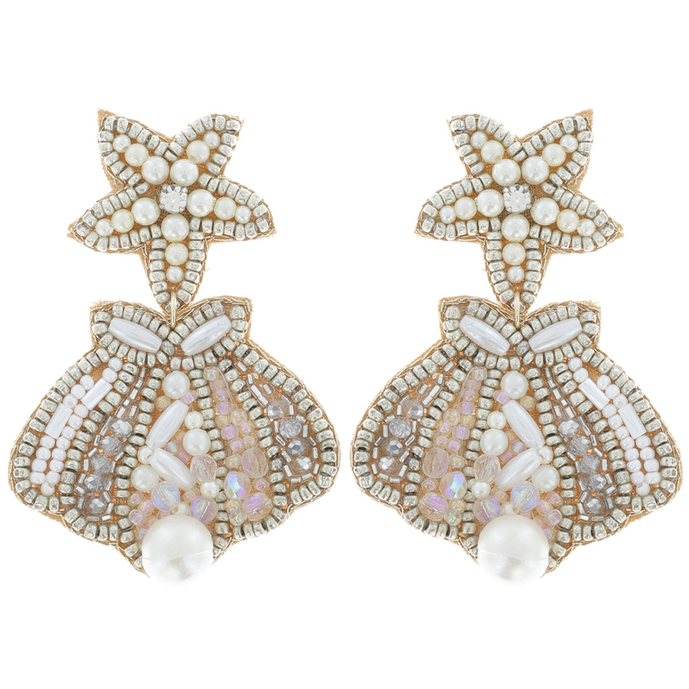 E8211 SV HANDMADE BEADED SCALLOP SEASHELL AND STARFISH SEED BEAD DROP ...