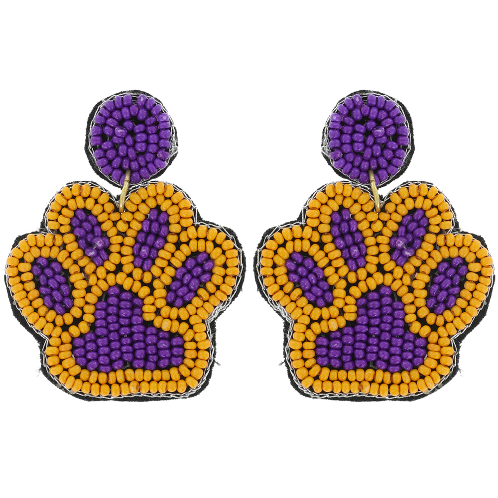 E8580 OR PAW PRINT SEED BEAD HANDMADE DANGLE AND DROP EARRINGS - Fashion