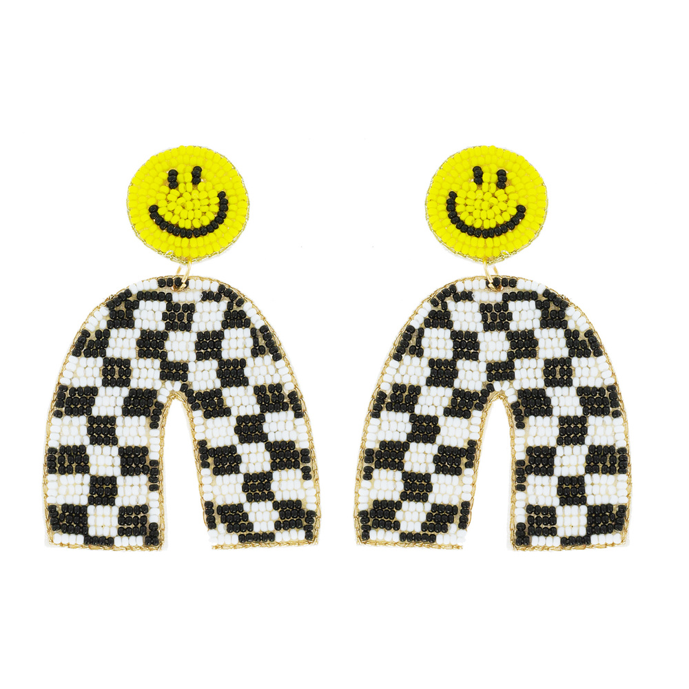 E8826 BK SMILEY FACE CHECKERED ARCH SEED BEAD HANDMADE BEADED ...