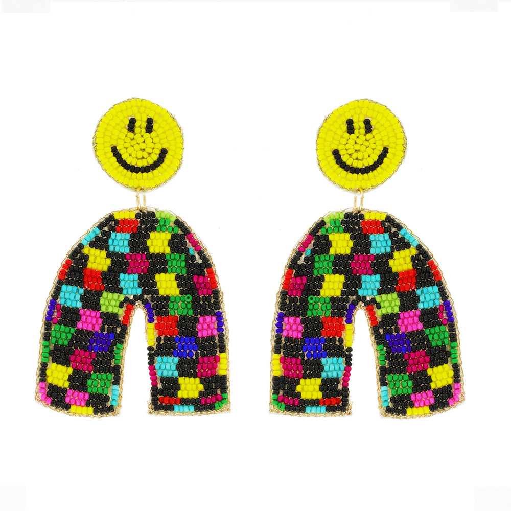 E8826 BKMT SMILEY FACE CHECKERED ARCH SEED BEAD HANDMADE BEADED ...