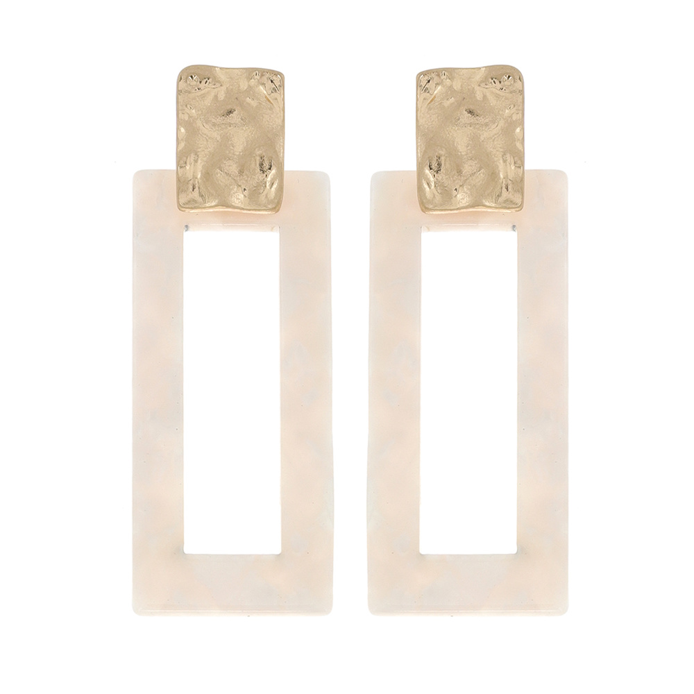 E8945 WHT BOHO OPEN RECTANGLE RESIN GOLD FOIL DANGLE AND DROP EARRINGS ...