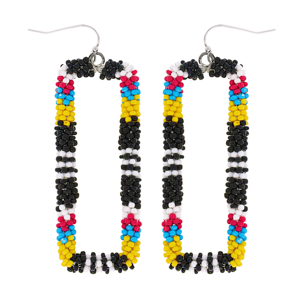 E9058 BKMT NATIVE AMERICAN HANDMADE MULTICOLOR SEED BEAD OPEN RECTANGLE DANGLE AND DROP HOOK ...
