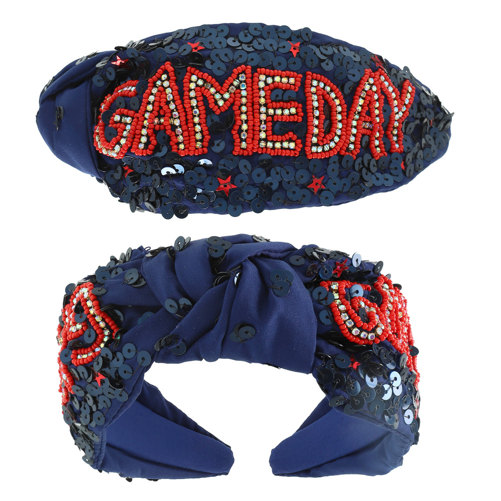 H14896 NARD GAMEDAY TOP KNOTTED JEWELED BEADED HEADBAND - Sports