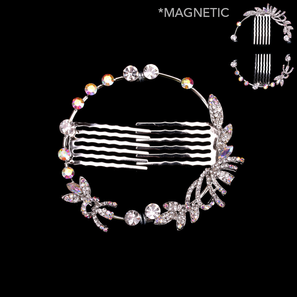 HCY8870 RCA 2PC RHINESTONE GEO HAIR MAGNET COMB - Hair Comb