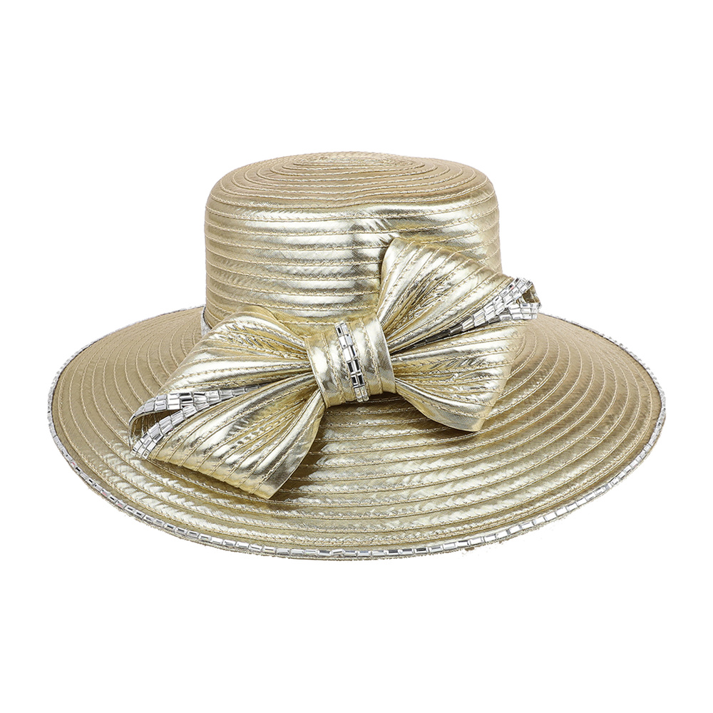 HTB2341 G BIG BOW RHINESTONE TRIM BRAID HAT - Dressy - Braid