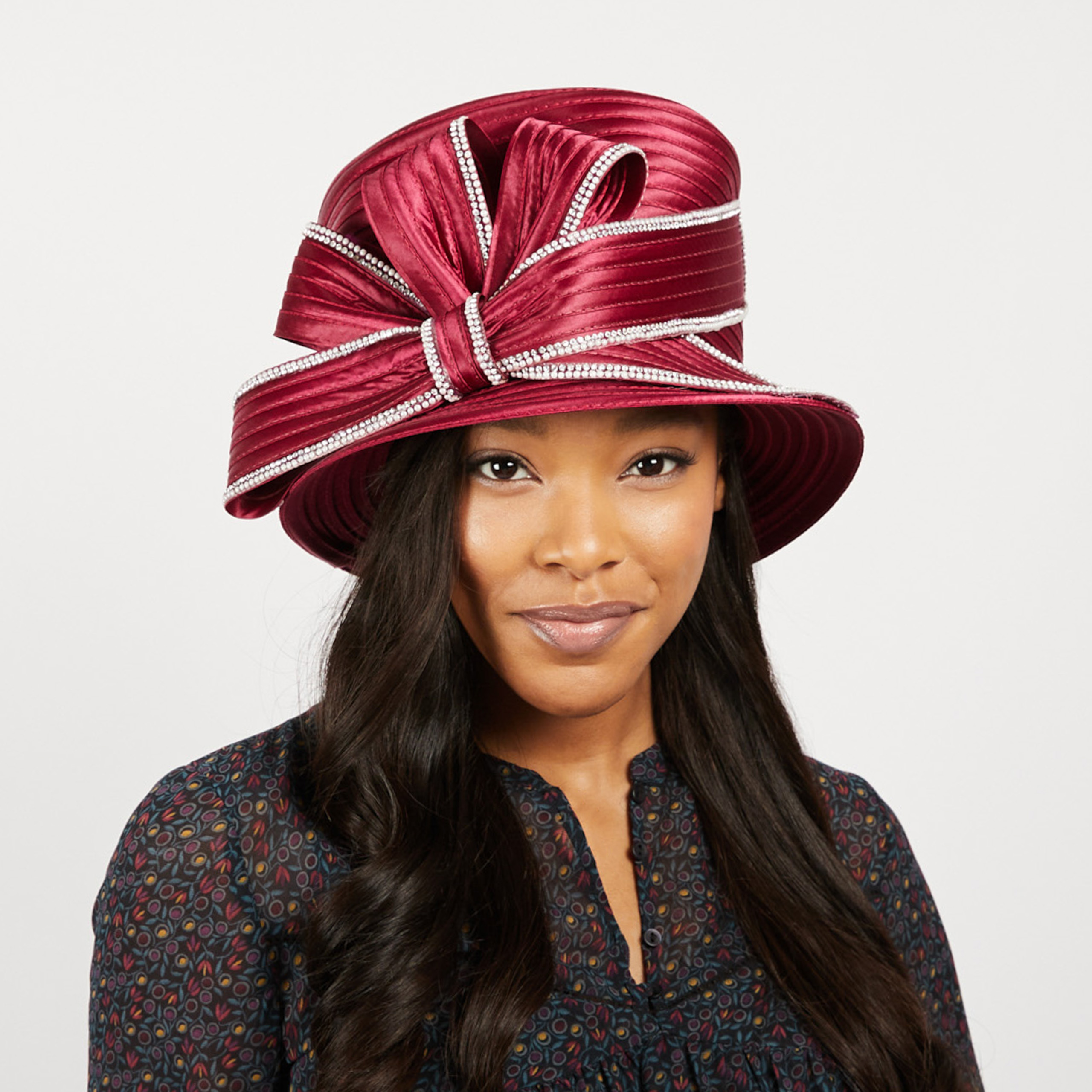 HTB2344 GY TOP HAT W/ LRG BOW PEARL RHINESTONE - Dressy - Braid