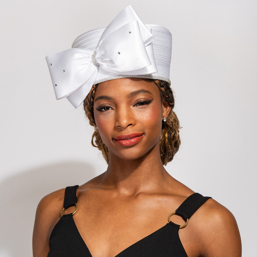 HTB2772 WH RIBBON METALLIC DRESSY PILL BOX BRAID HAT - Dressy - Braid