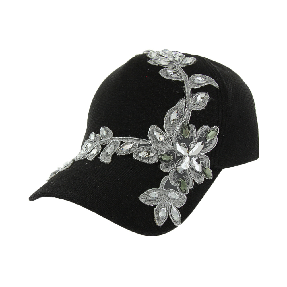 HTC1085 BK SILVER GEM FLORAL VINE BASEBALL CAP - Casual - Caps