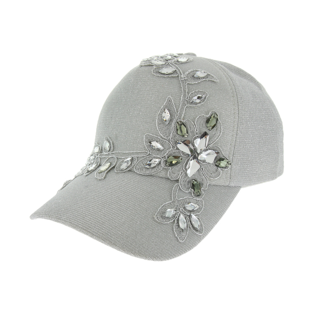 HTC1085 WH SILVER GEM FLORAL VINE BASEBALL CAP - Casual - Caps