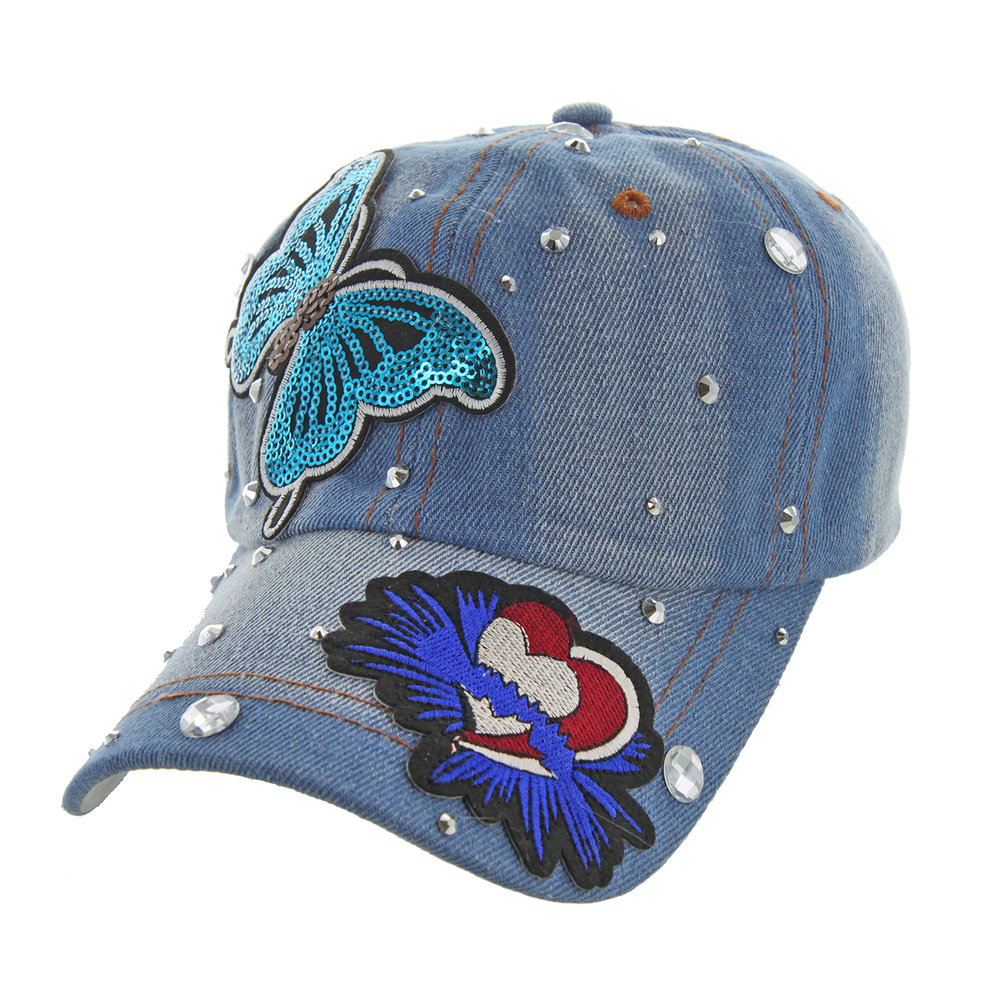 HTC805 FLYING BUTTERFLY DENIM CAP WITH STUDS - ***$2 SPECIAL***