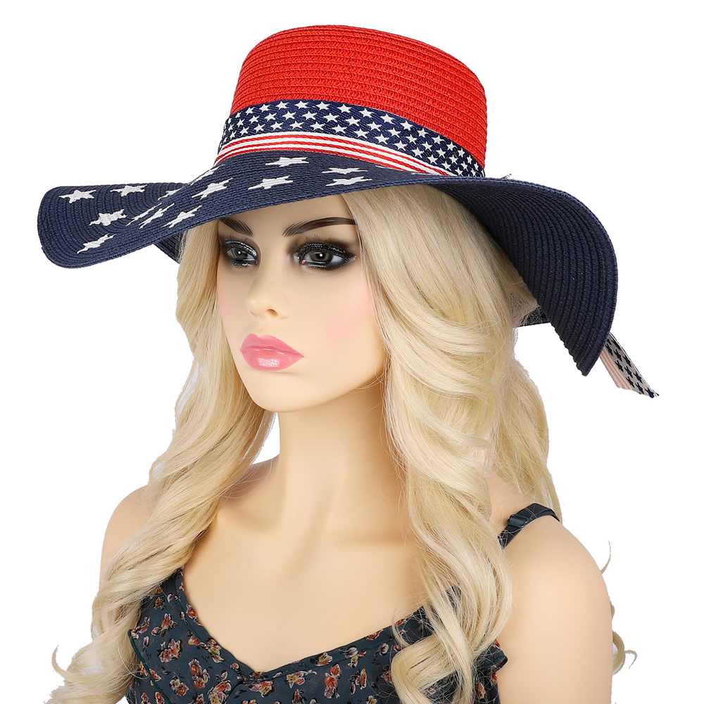 HTP2407 WH USA AMERICA FLAG FLOPPY SUN HAT - Patriotic