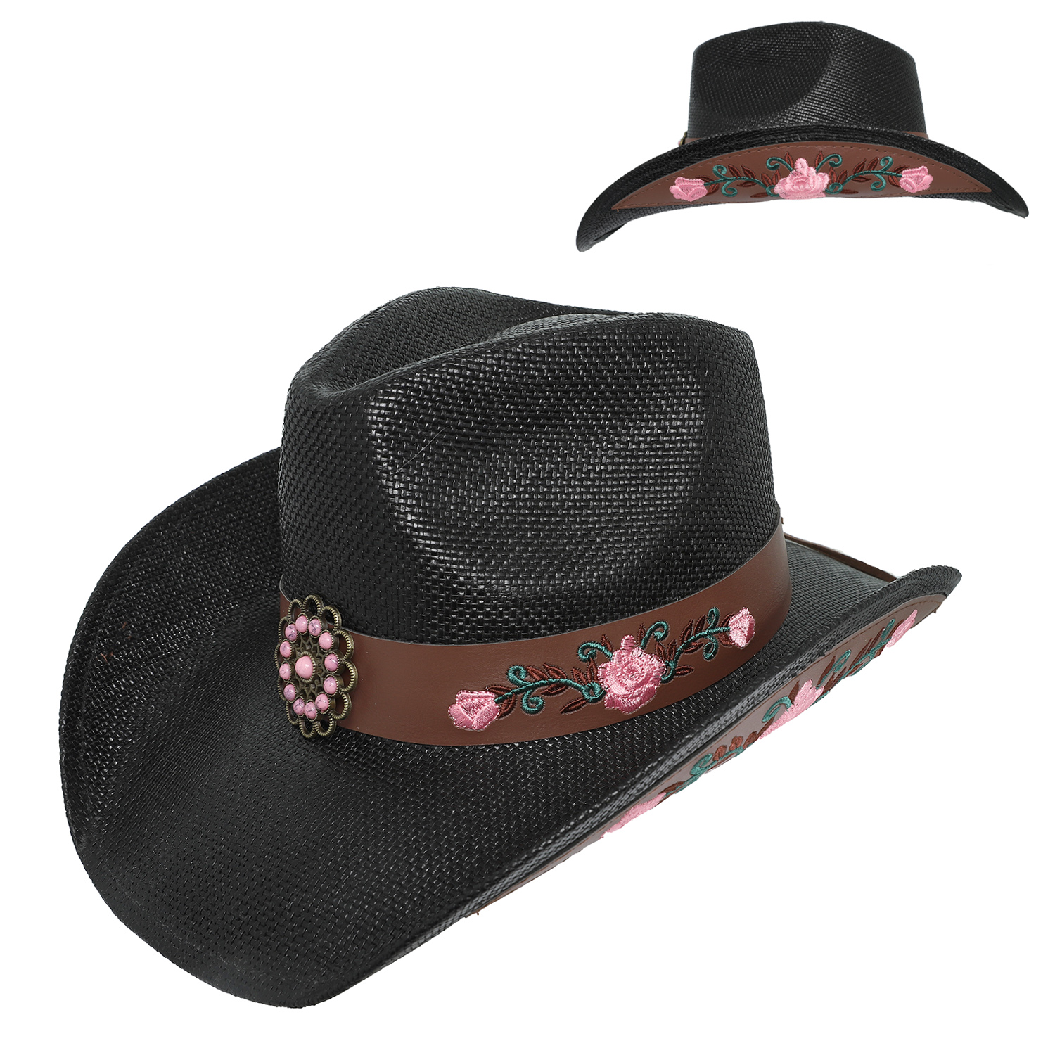 HTP2876 BK FASHION WESTERN PAPER BRAID COWBOY HAT - Casual - Fashion