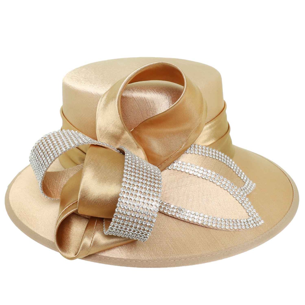 HTT2898 G JEWELED LOOPED BOW SATIN BRAID HAT - Dressy - Braid