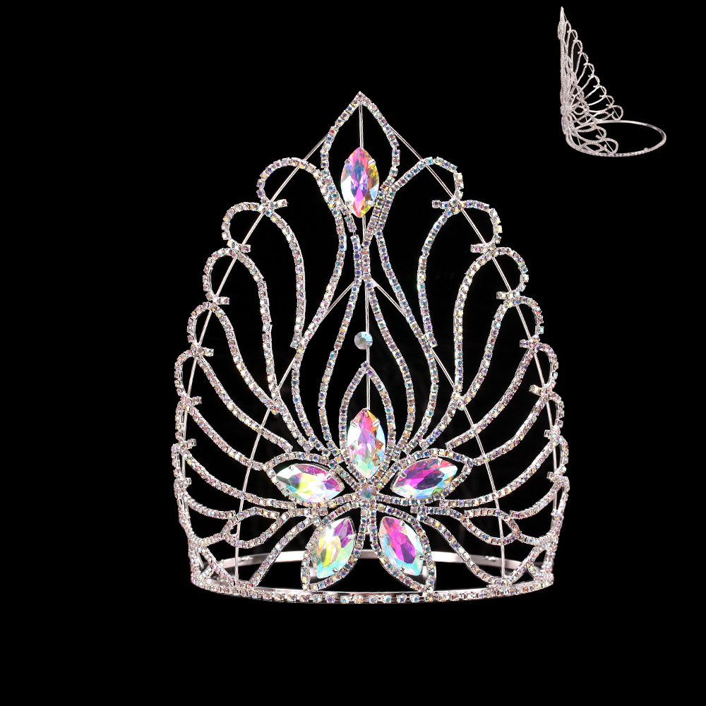 HTY8032 SAB RHINESTONE TALL CROWN W/FLOWER - Extra Large