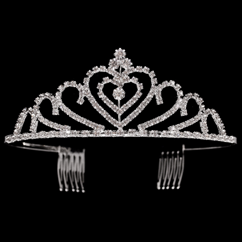 HTY8740 S RHINESTONE HEART TIARA - Tiara Crown