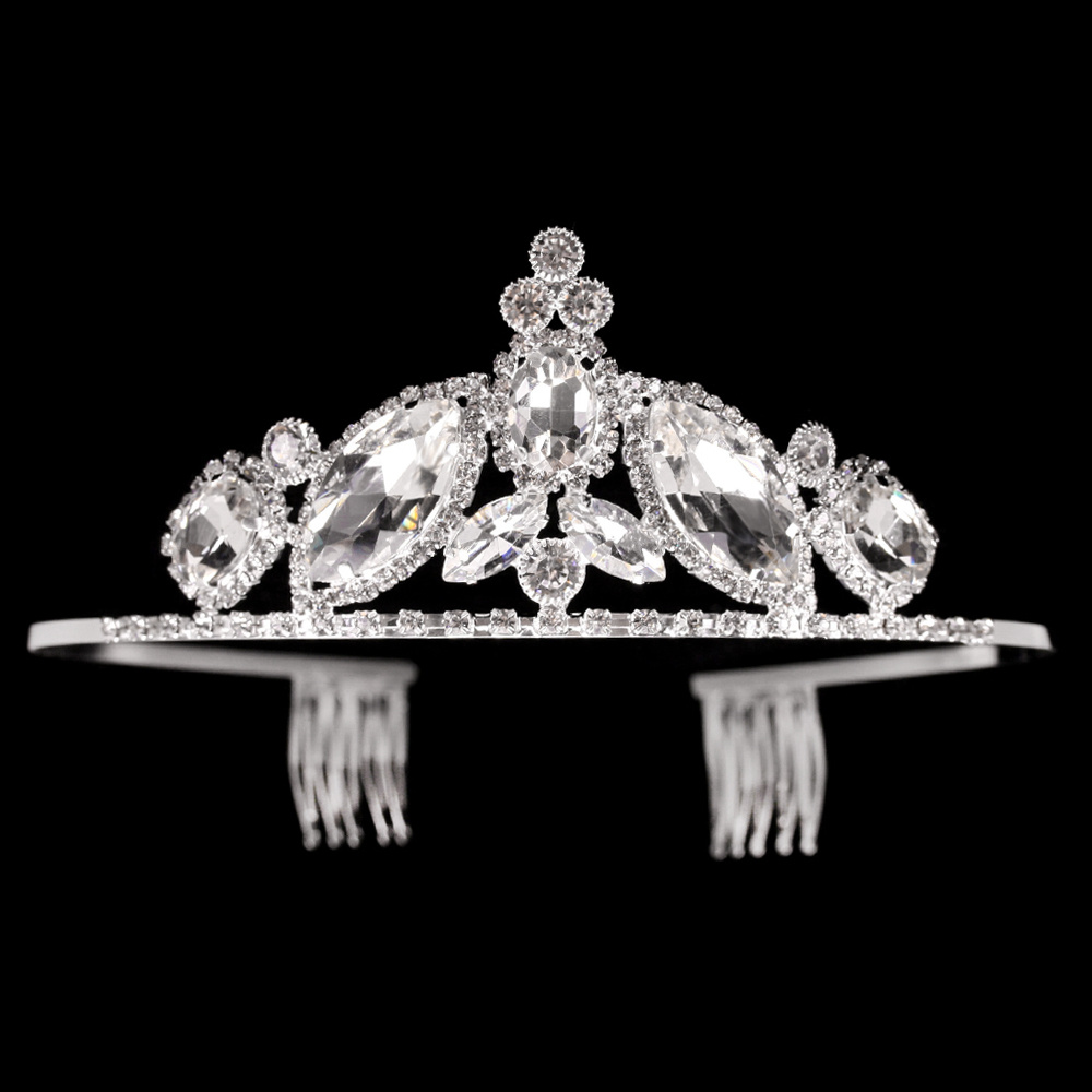 HTY8748 S LARGE STONE RHINESTONE TIARA - Tiara Crown