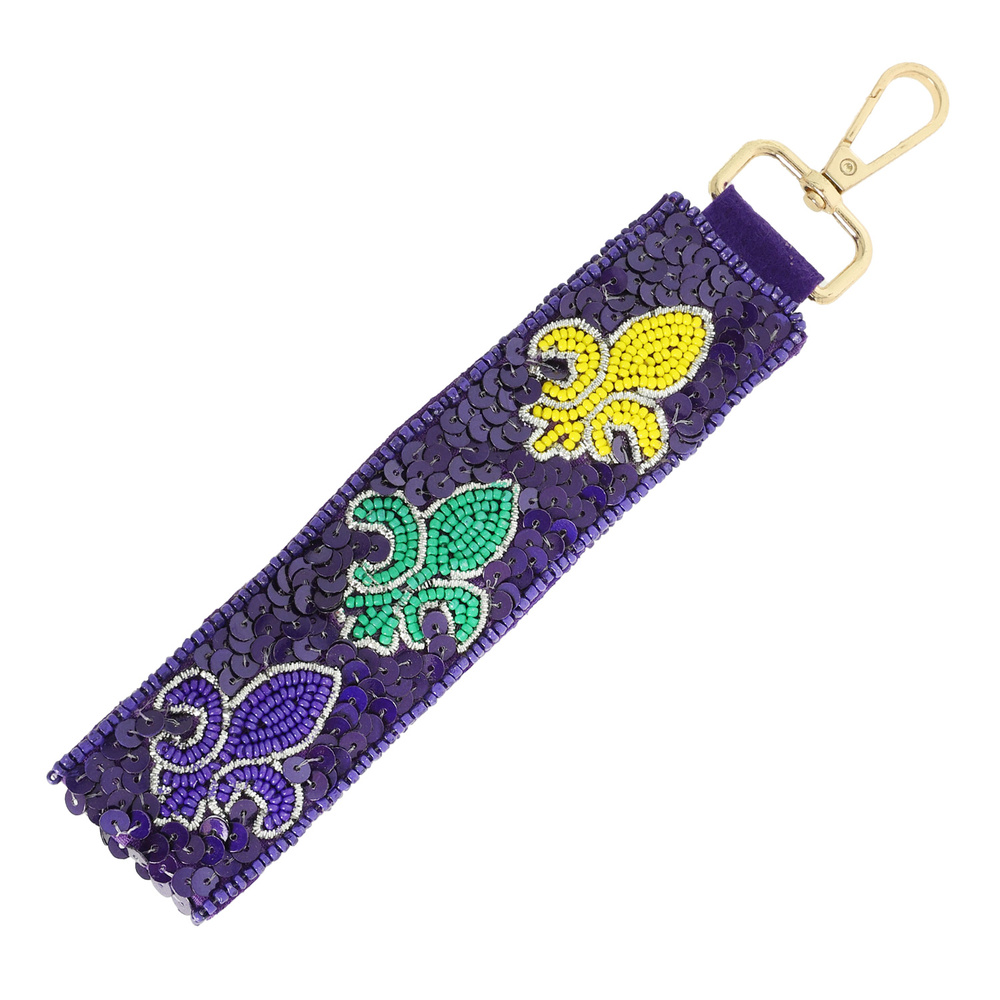 K16392 PU MARDI GRAS THEMED JEWELED KEY CHAIN - Keychains