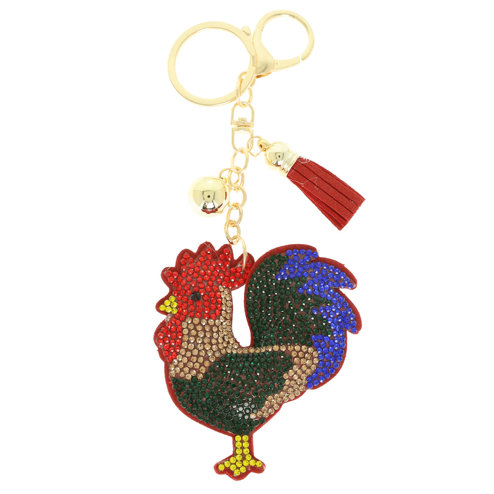 K16426 LSIG COLORFUL ROOSTER JEWELED KEYCHAIN - Keychains