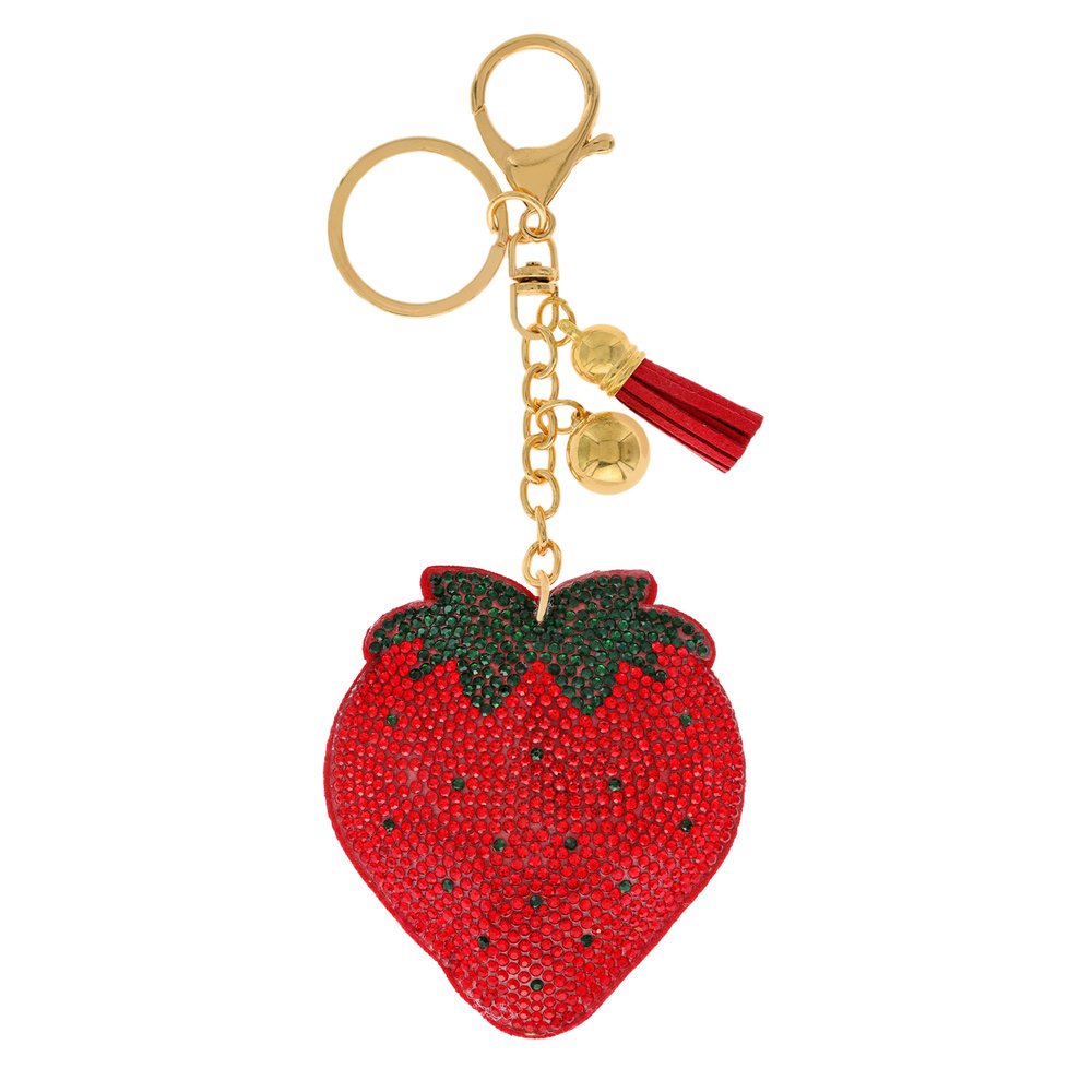 KCY11244 STRAWBERRY RHINESTONE KEYCHAIN WITH TASSEL - Keychains