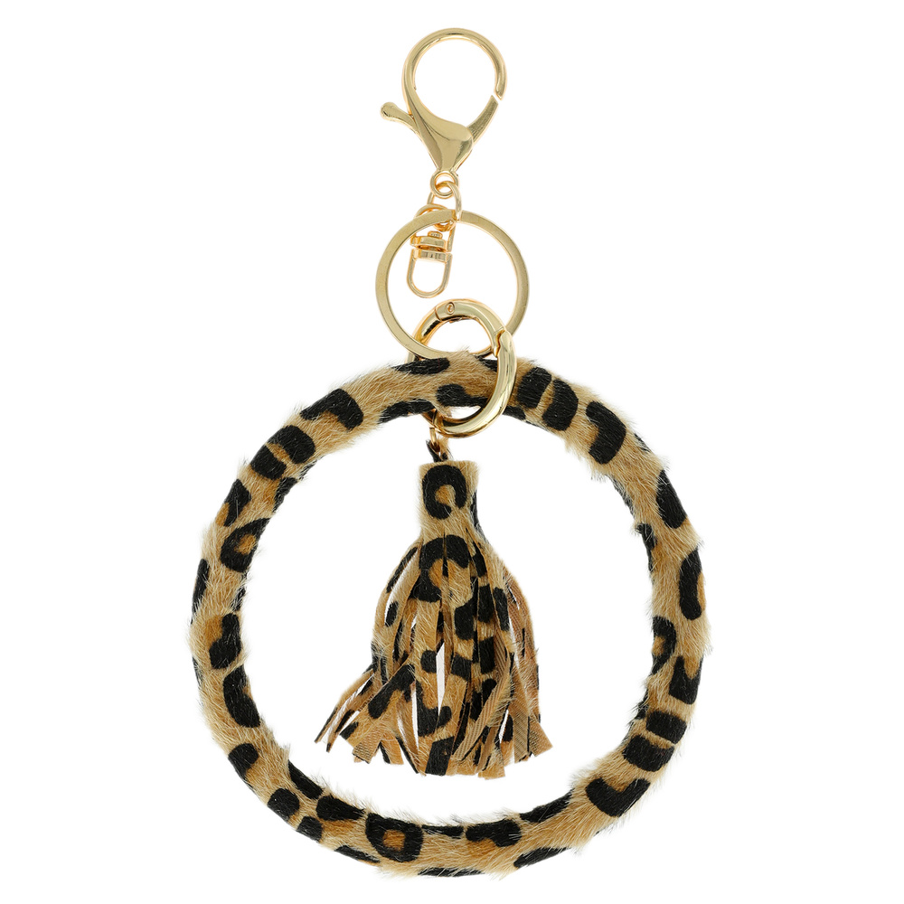 KCY11290 LE LEOPARD CHEETAH PRINT KEYCHAIN WITH WRISTLET & KEYRING ...